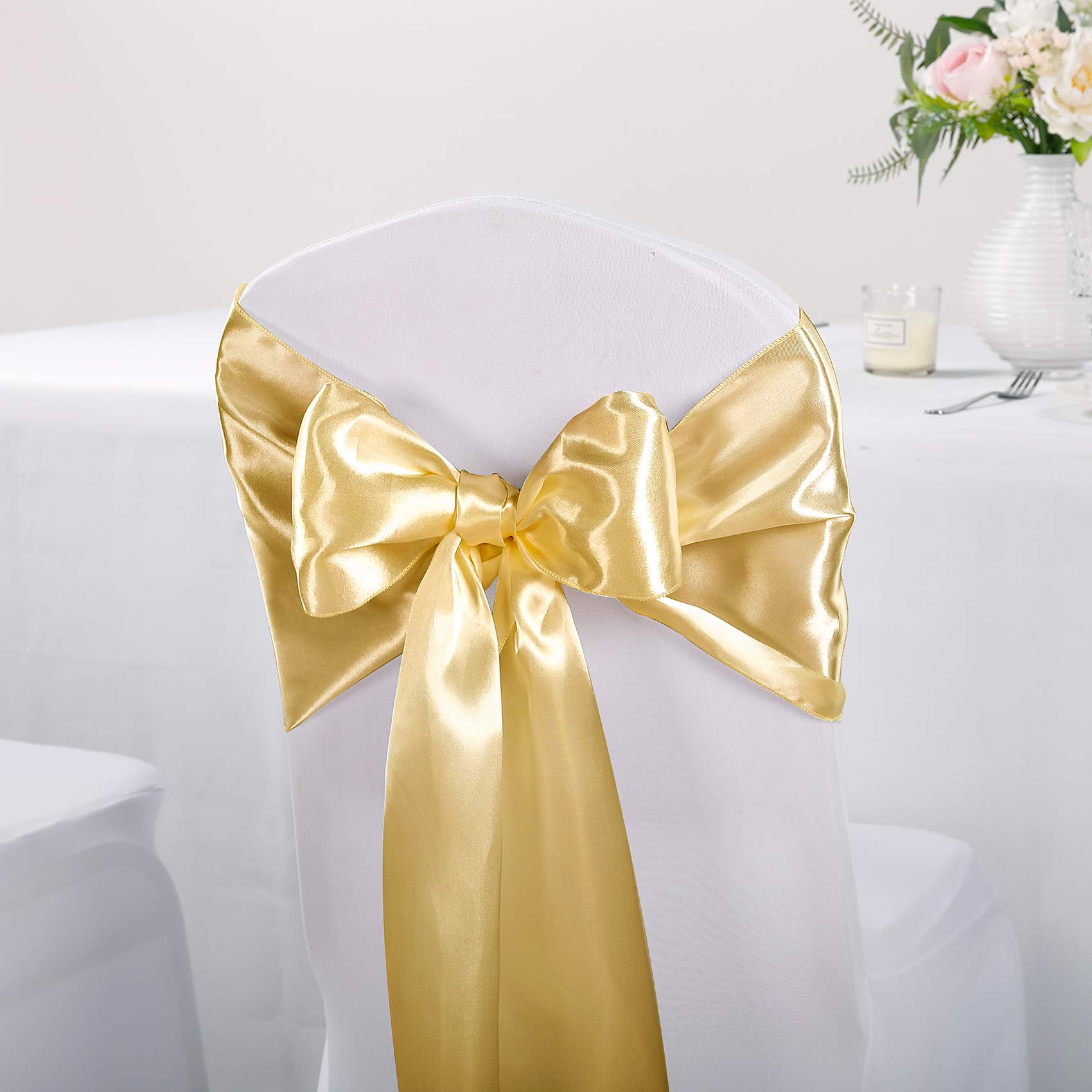 10-Pack Satin Table Runner Light Gold 12 x 108 inches Long, Table Runners for Wedding, Birthday Parties, Banquets Decorations(10 Pack, 12x108 Inch, Light Gold)