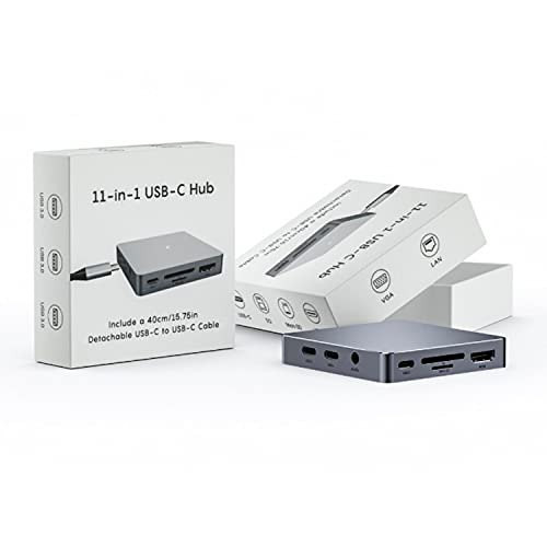 14 in 1 USB 3.1 Type-C HUB USB -C to HDMI 4K 30Hz VGA 100W PD Charging Adapter RJ45 Audio SD TF Card Reader USB 3.0 Hub for MacBook Nintendo Samsung Dex (Silver)