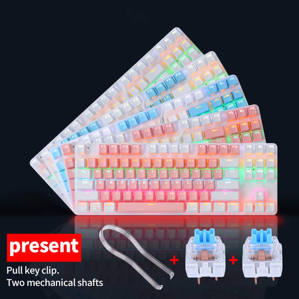 BLUEXIAO K100 87-Keys Blue Switch Mechanical Keyboard Aluminum Alloy-ABS Ergonomic Keyboard High Responsiveness Gaming Keyboard for PC Laptop Players K100 87-Key Green Axis Keyboard