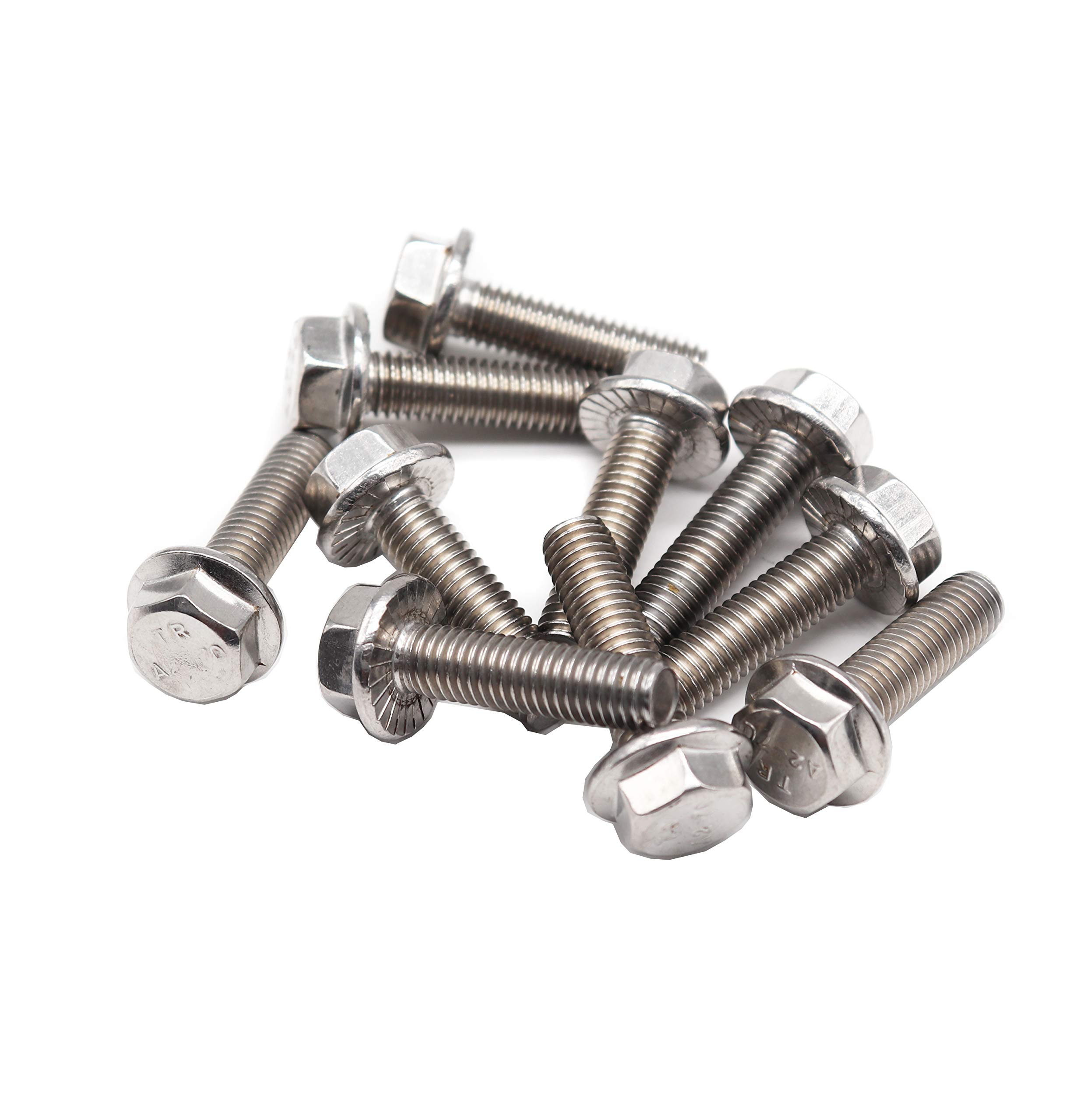 10pcs M8-1.25 x 20mm Flanged Hex Head Bolts Flange Hexagon Screws, Stainless Steel 18-8 (304), Plain Finish