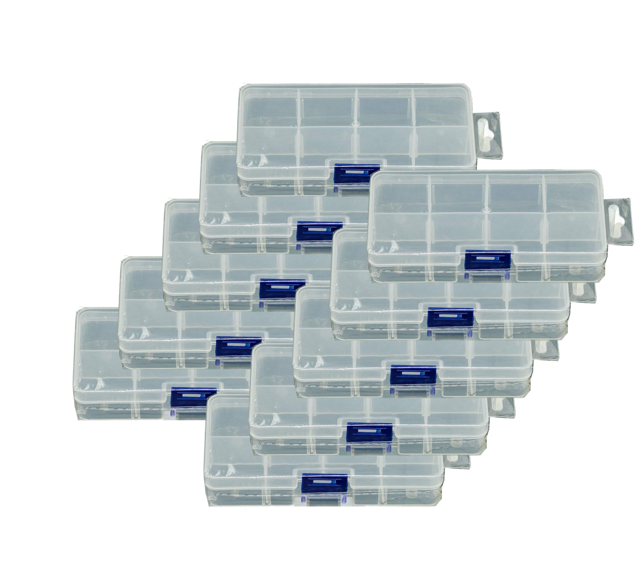 10-Pack Small Plastic Storage Box Case Container Snackle Box with 8 Grid Dividers 2.45" x 5.2" x .97" for Beads, Tackle Box, Fishing Hooks, Bobs, Buttons, Jewelry Grid Size: 1.25" x 1.2" Party Favors