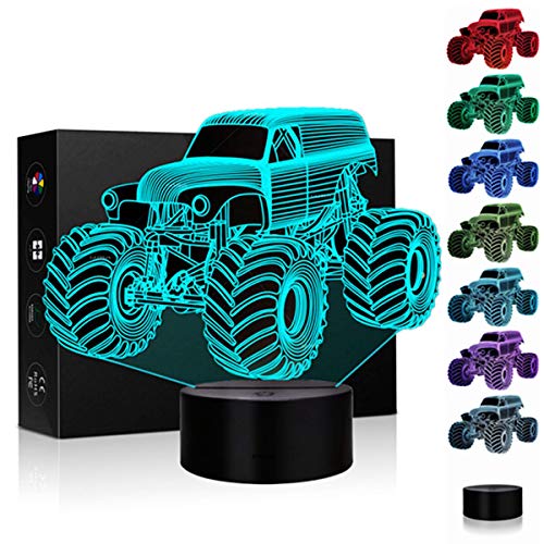 3D Illusion Lamp Night Light Monster Truck for Kids 7 Color Changing Touch Switch Table Desk Decoration Lamps Christmas Gift with Acrylic Flat & ABS Base & USB Cable Toy Gift (Monster Truck)