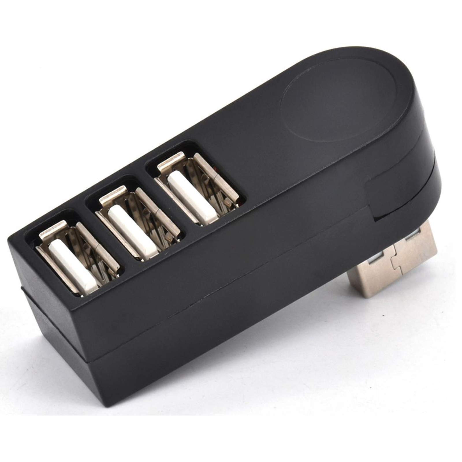 3 Ports USB 2.0 Rotatable HUB, USB to 3USB Converter 90° 180° 270° Degree for PC Laptop Notebook Tablet (Black)