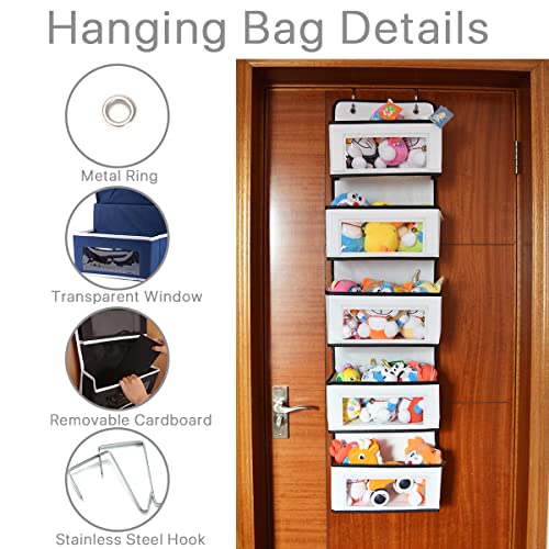 5-Shelf Over Door Hanging Organizer Storage,5 Large Pockets with Clear Windows,2 Metal Rings for Large Hanging Weight for Nursery, Diapers, Closet,Room,Dorm(White)