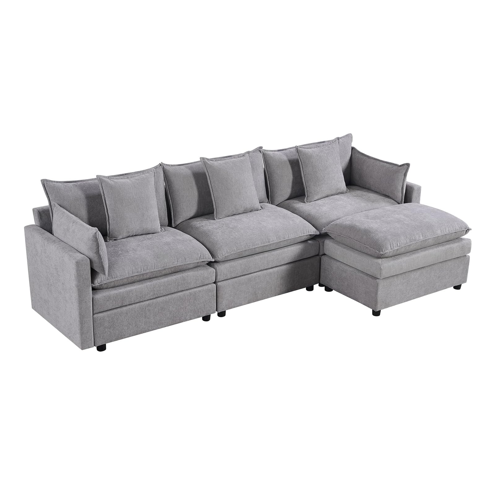 108.66"*53.55" Modern L Shape Sectional Sofa, Luxury Modular Fluffy Comfy Cloud Soft Couch with Chenille Fabrics, Overstuffed Corner Deep Couch with Ottoman for Living Room,Apartment, Office (Pink)
