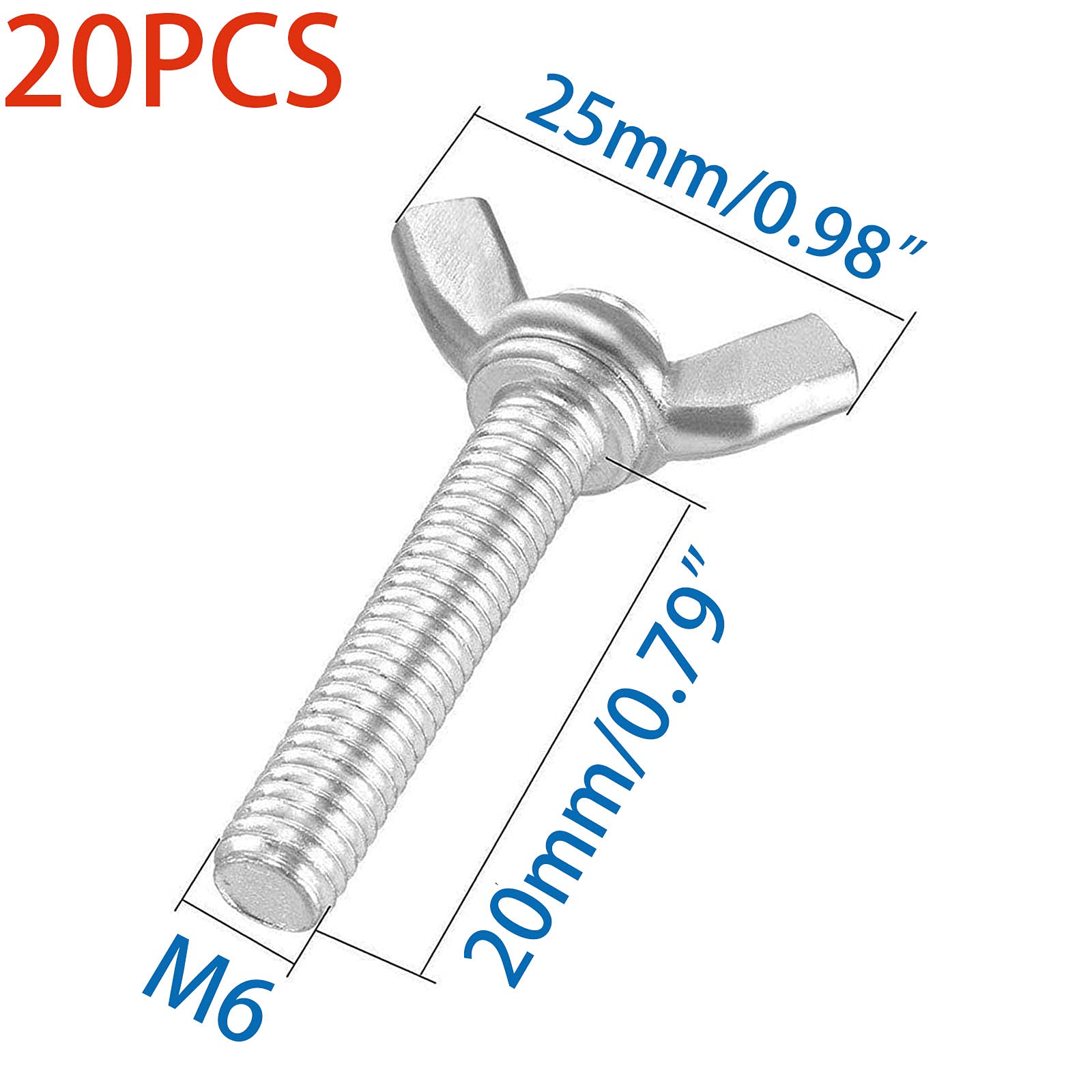 20 Pcs M6 Carbon Steel Zinc Plating Wing Butterfly Screws Bolts,Wing Bolt,Machine Fastener,Thumb Hand Screws for Electronic Equipment (Galvanized M6-1.0 x 20mm)
