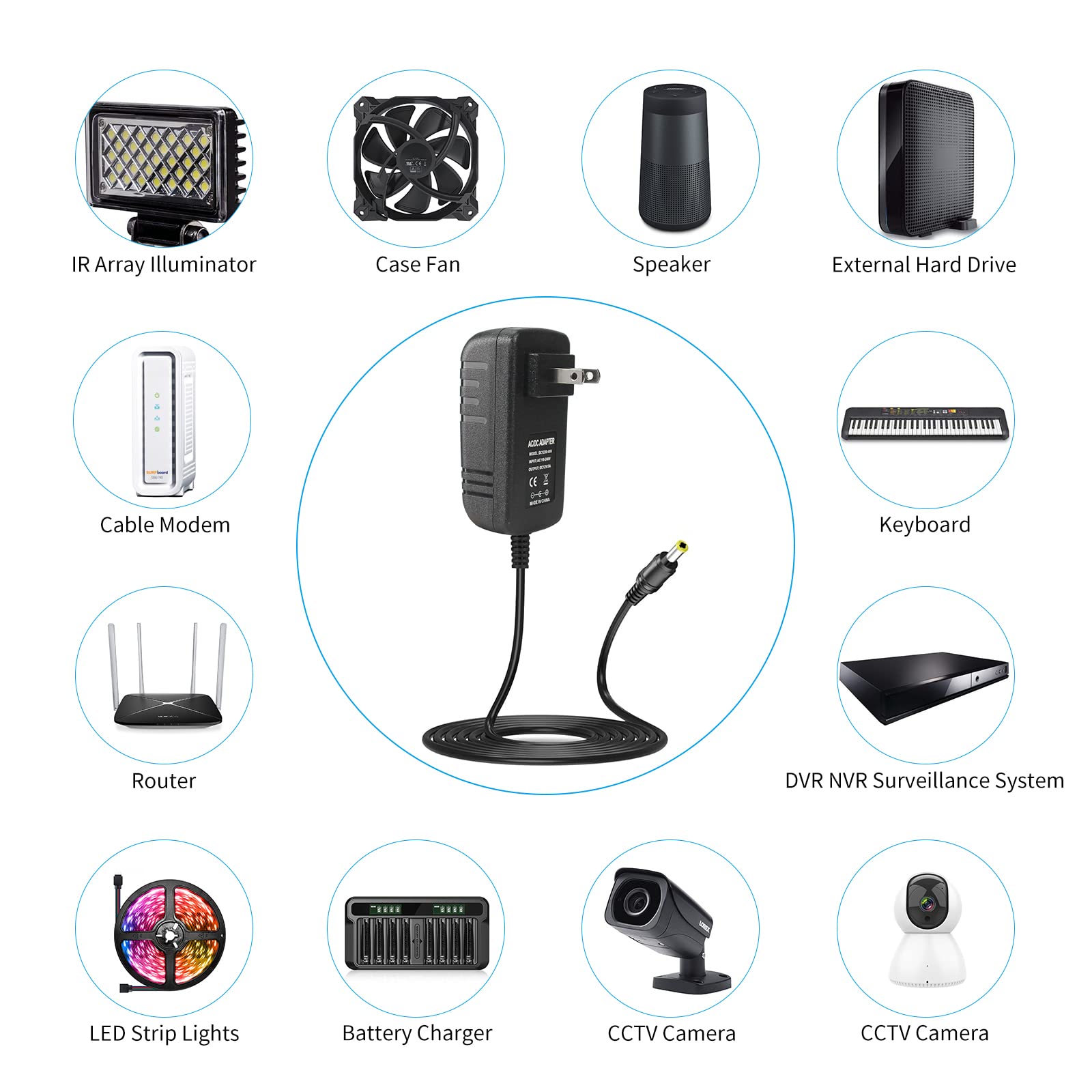 12V 3A Power Supply Adapter, Yetaida Wall Mounted AC 110-240V to DC 12V Transformers, Switching Power Supply for 12V LED Strip Lights,12 Volt 3 Amp Power Adaptor with 5.5 x 2.5mm US Plug