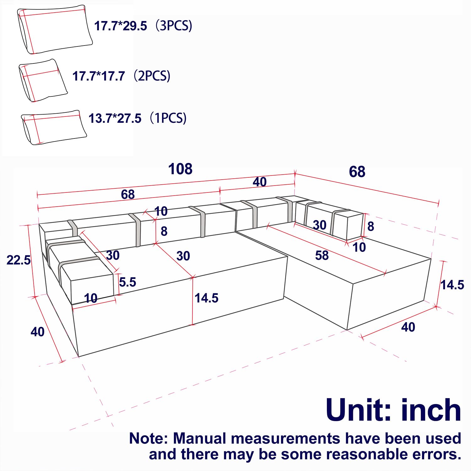 108" L Shaped Modular sectional couches for Living Room, Queen Sleeper Comfy sectional Sofa,futon Couch Set for Apartment, Studio, Office,Bedroom (Grey Left Chaise)