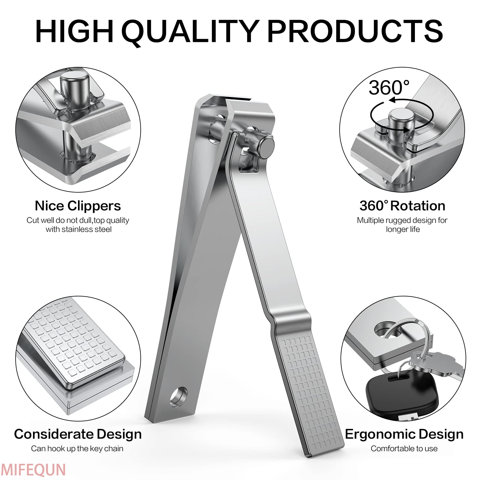1 Pack Stainless Steel Nail Clippers Set, Professional Fingernail & Toenail Clippers for Thick Nails Perfect, Nail Cutter and Cuticle Trimmer for Men & Women