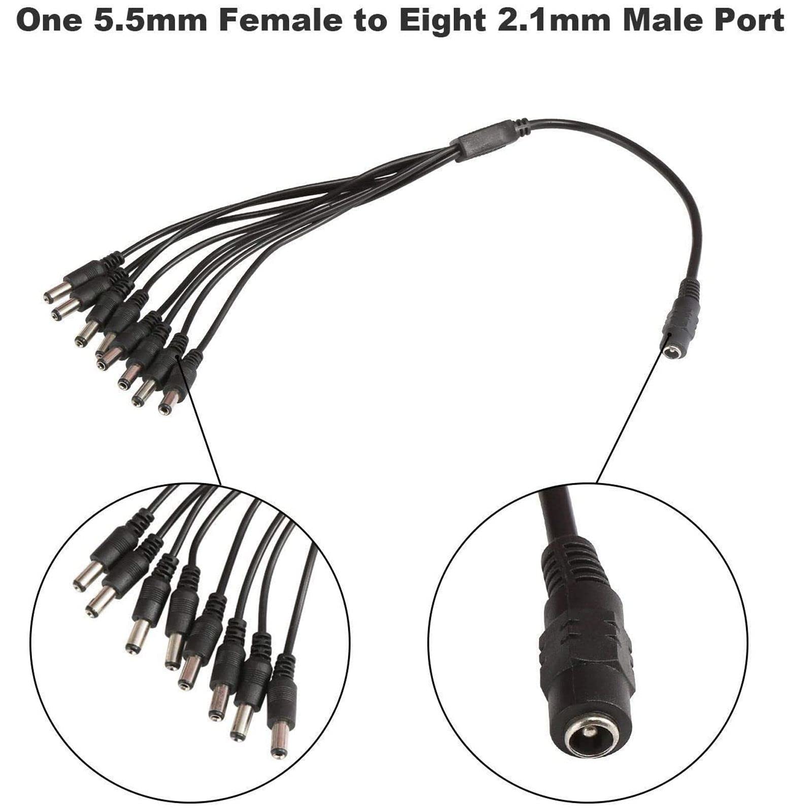 12V 5A Power Adapter Charger LED Strip AC 100V-240V, DC 12 Volt 5 Amp 60 Watt Converter Driver Universal Lighting Transformer for 12 V 5 A with 2.1X5.5mm Plug 1 Female to 8 Male Power Split Cable