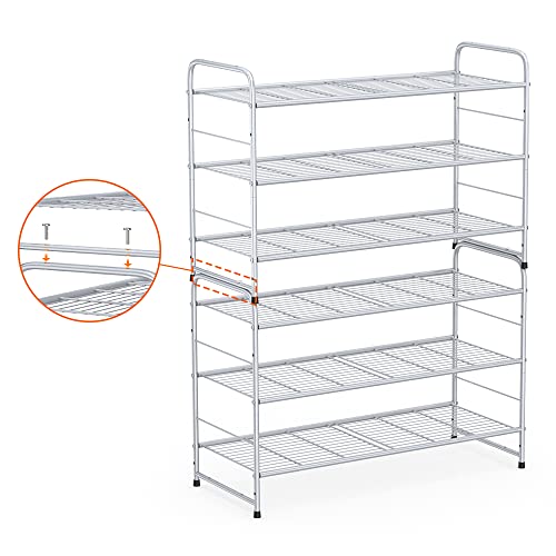 AULEDIO Shoe Rack, Stackable and Adjustable Multi-Function Wire Grid Shoe Organizer Storage, Extra Large Capacity, Space Saving, Fits Boots, High Heels, Slippers and More (3-Tier, Silver)