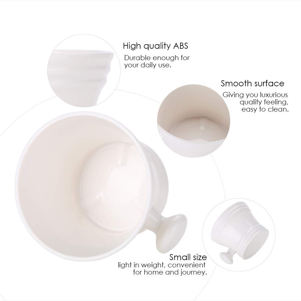 2 Colors Plastic Shaving Soap Bowl Foam Shaving Soap Cream Bowl with little handle Shaving Bowl for Men, Traditional Wet Shaving Factory Shaving Mug (White)