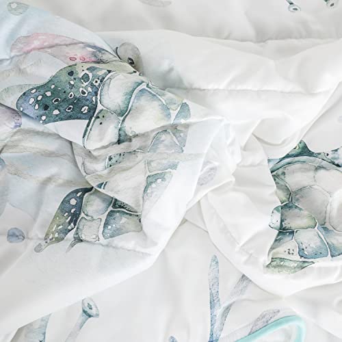 3PCS Crib Bedding Set Baby Minky Blanket Nursery Bed Skirt Set for Baby Girls & Boys(Green sea Turtle,3pc Set)