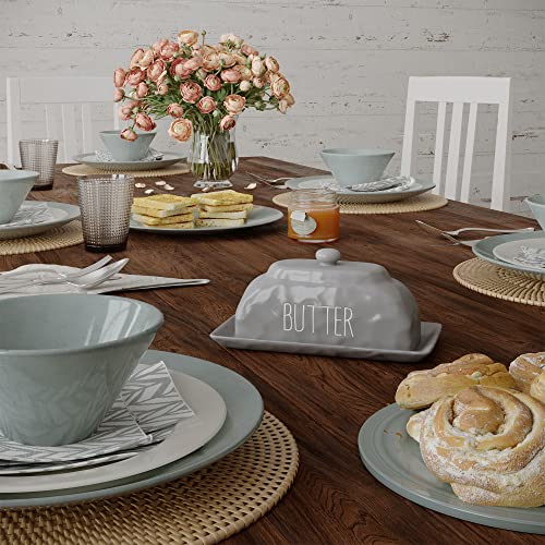 Barnyard Designs Ceramic Butter Dish with Lid for Countertop, Large Butter Holder, Butter Crock for Counter, Covered Butter Dish for Refrigerator, Farmhouse Dishes Kitchen Decor, Grey, 8" x 4"