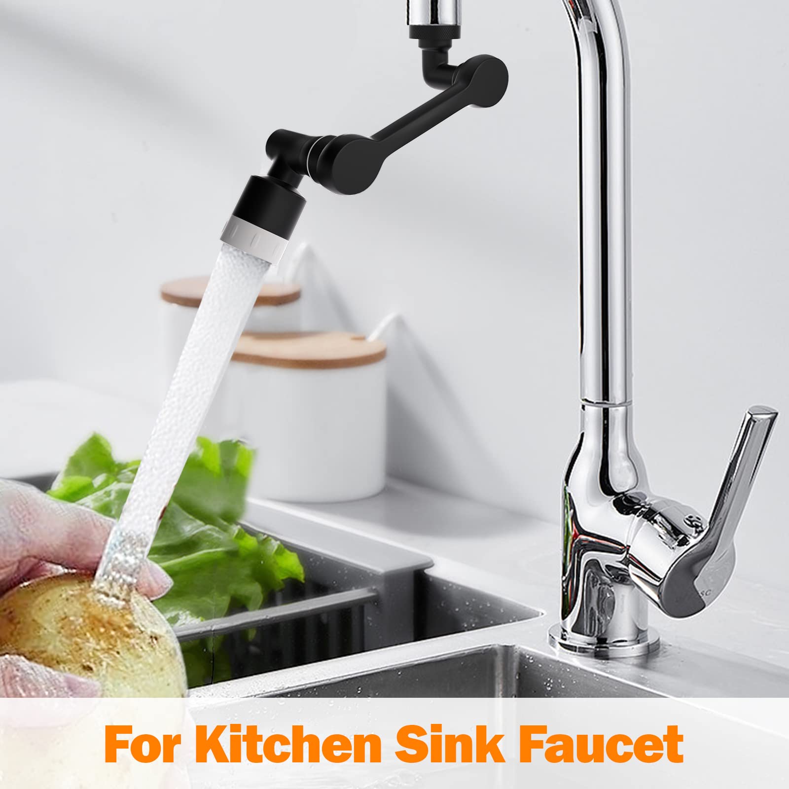 1080° Swivel Faucet-Extender Universal Sink-Water-Aerator - 2 Mode Splash Filter Extension, Kitchen Bathroom rotatable multifunctional extension faucet, Multifunctional Robotic Arm - BLACK