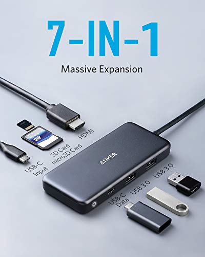 Anker USB C Hub, 341 USB-C Hub (7-in-1) with 4K HDMI, 100W Power Delivery, USB-C and 2 USB-A 5 Gbps Data Ports, microSD and SD Card Reader, for MacBook Air, MacBook Pro, XPS, and More