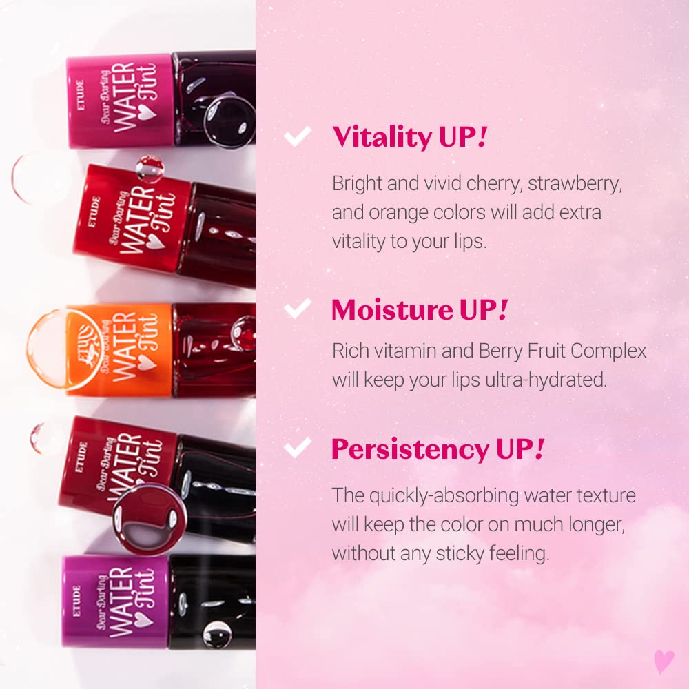 ETUDE Dear Darling Water Tint - Orange Ade | Vivid Color Lip Stain with Moisturizing Weightless & Non-sticky Finish Lip Stain | Smudge-proof Lip Tint | Korean Makeup, Perfect for Gift