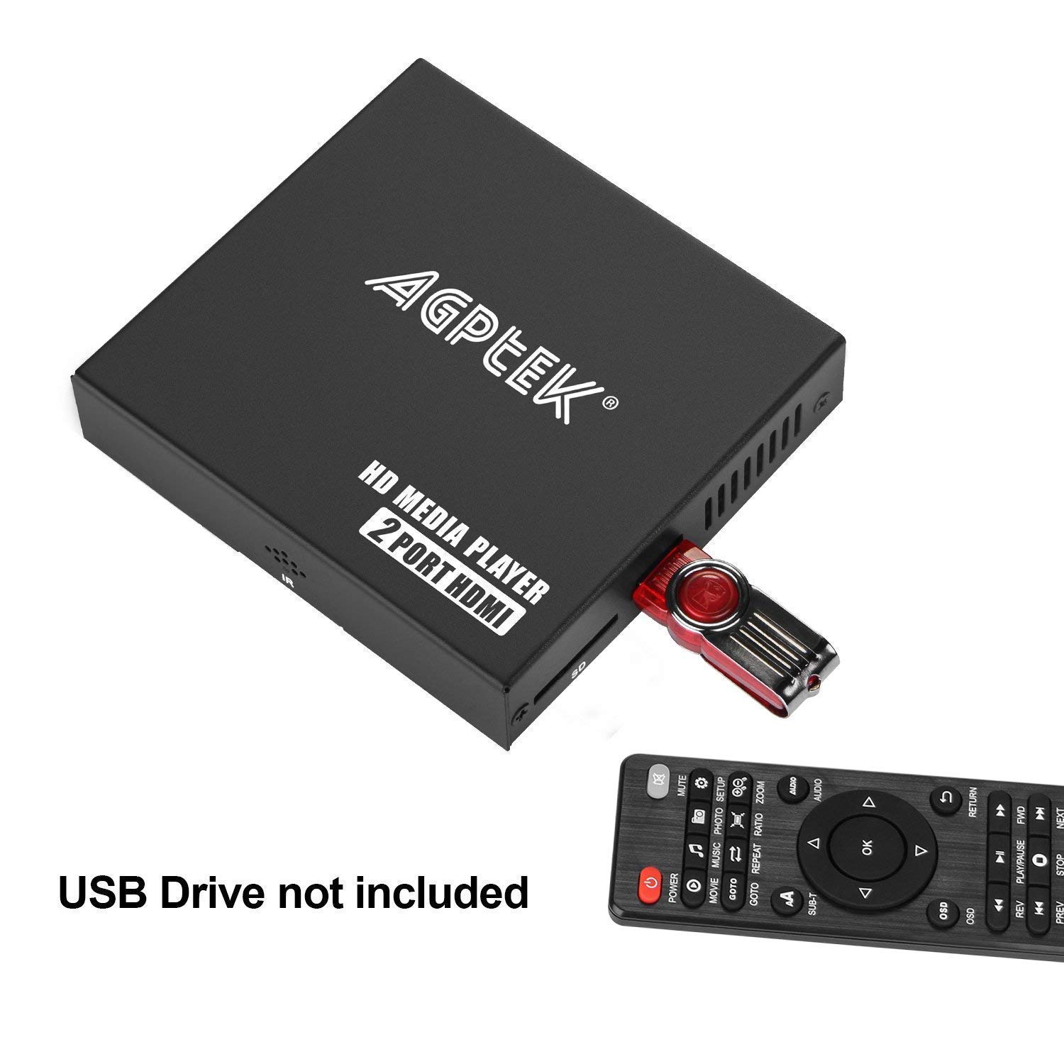 1080P Media Player with Dual HDMI Outpus and 32GB USB Drive, Portable MP4 Player for Video/Photo/Music Support USB Drive/SD Cards/HDD - HDMI/AV/VGA Output