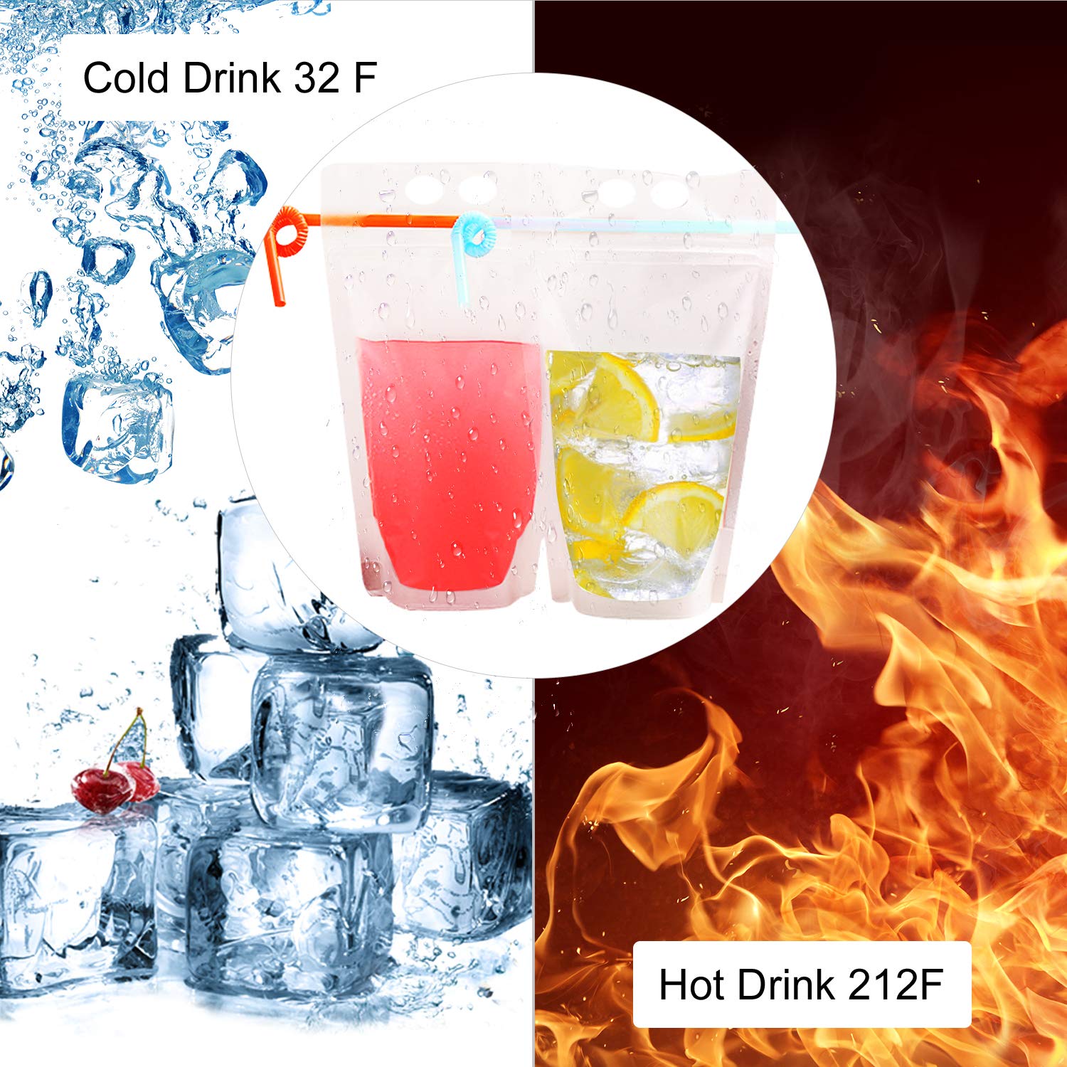 125Pcs Drink Pouches for Adults with Individual Package Straws Reclosable Zipper Smoothie Bags Juice Pouches Heavy Duty Hand-held Cold & Hot Drinks,BPA & Phthalate Free - Funnel Included