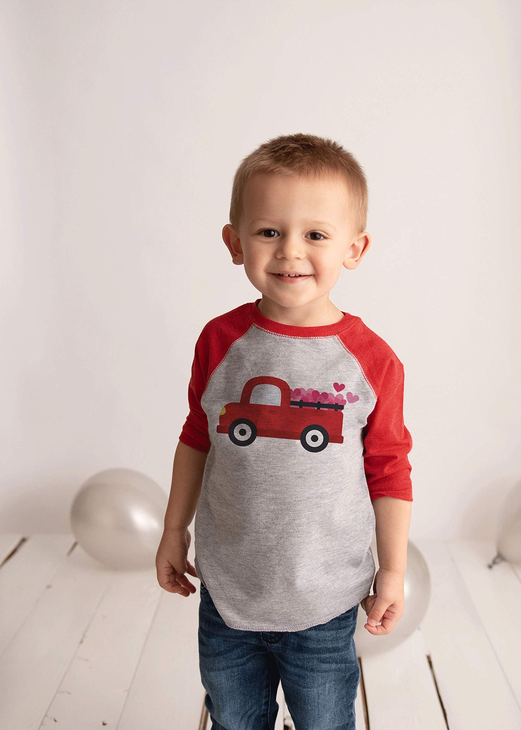 7 ate 9 Apparel Kid's Love Truck Valentine's Day Red Raglan Shirt 5T
