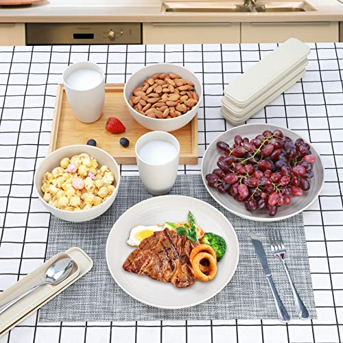 28PCS Kitchen Wheat Streaw Dinnerware Sets, Wheat Straw Plates and Bowls Sets, College Dorm Dinnerware Dishes Set for 4 with Cutlery Set (Beige)