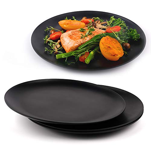 ACASSA Black Dinner Plates Set of 4, Kitchen Plates, Matte Black Plates, Modern Dinner Plates, Dishwasher Safe, Unbreakable Dinnerware, Bamboo Fiber, Lightweight, Sustainable (Black, 10 inch)