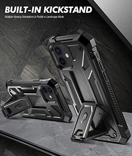 Poetic Spartan for iPhone 12/ iPhone 12 Pro 6.1 inch Case, Full-Body Rugged Dual-Layer Metallic Color Accent with Premium Leather texture Shockproof Protective Cover with Kickstand, Metallic Gun Metal