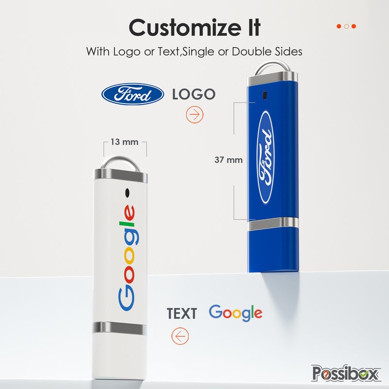 Possibox Customized Bulk USB 2.0 Flash Drives 512MB Personalized with Your Logo - for Promotional Use - 100 Pack