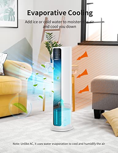 3-1 Evaporative Air Cooler, 43''Bladeless Tower Fan with Cooling & Humidifying Function, 1.8 Gal Removable Water Tank 60°Oscillating Swamp Fan 3 Speeds 10H Timer, Remote Control for Home Office
