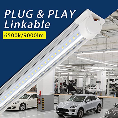 Barrina 8FT LED Shop Light, 72W 9000LM 6500K, Clear Cover Linkable LED Tube Lights, Integrated T8 Light Fixture, V Shape LED Ceiling Lights for Garage, Warehouse, Workshop, 10 Pack