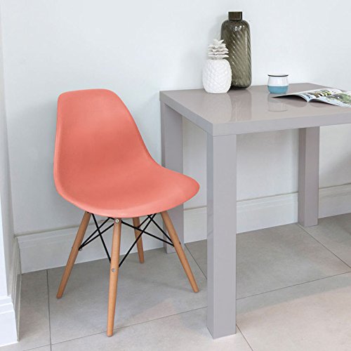 2xhome - Pink - DSW Molded Plastic Shell Bedroom Dining Side Ray Chair with Brown Wood Eiffel Dowel-Legs Base Nature Legs