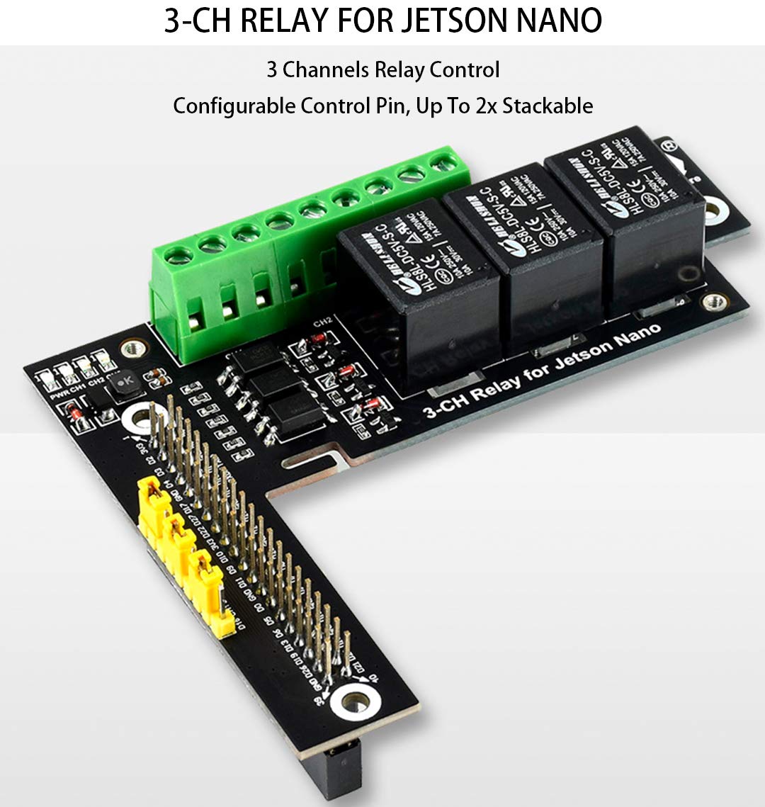 3-Channel Relay Expansion Board for Jetson Nano Developer Kit B01 and Jetson Nano 2GB Developer Kit, up to 2X Stackable Max Load ≤5A 250V AC or ≤5A 30V DC