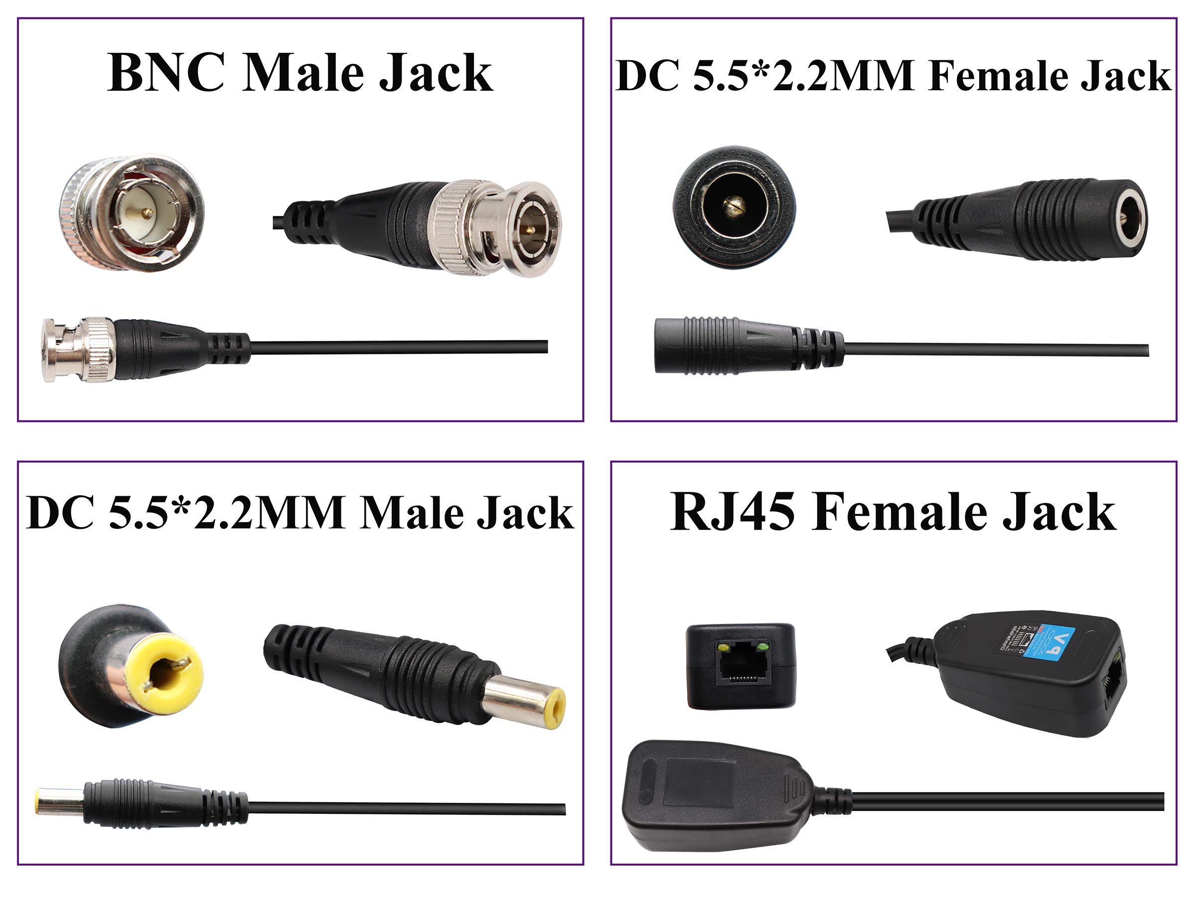 AAOTOKK Video Balun RJ45 to BNC Transceiver Transmitter HD-CVI/TVI/AHD/CVBS with DC Power Connector for 1080P 3MP 4MP 5MP 8MP CCTV Security DVR Surveillance Camera System (4Pairs)