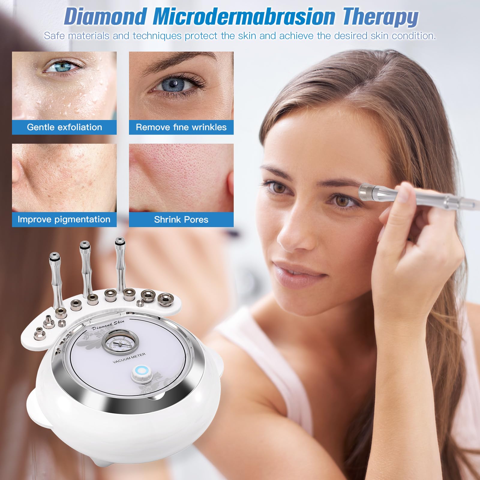 3 in 1 Diamond Microdermabrasion Machine, TopDirect Facial Skin Care Salon Equipment w/Vacuum & Spray (Strong Suction Power: 65-68cmhg)