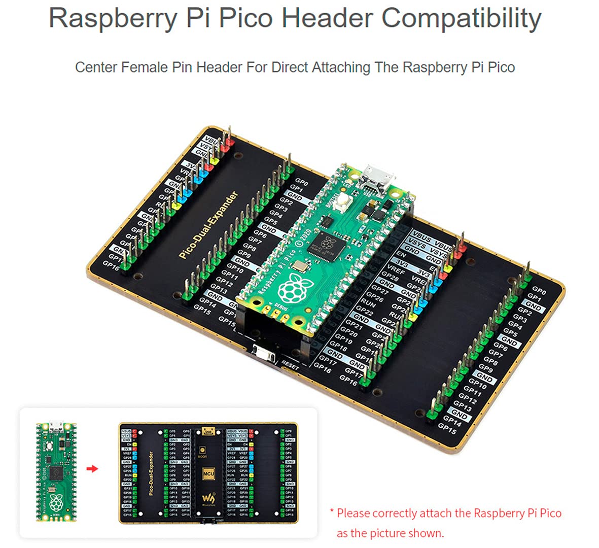 BFab Dual GPIO Expander for Raspberry Pi Pico,Two Sets of 2x20 Male Header for Connecting More Expansion Modules,Direct Attaching or Jumper Wires