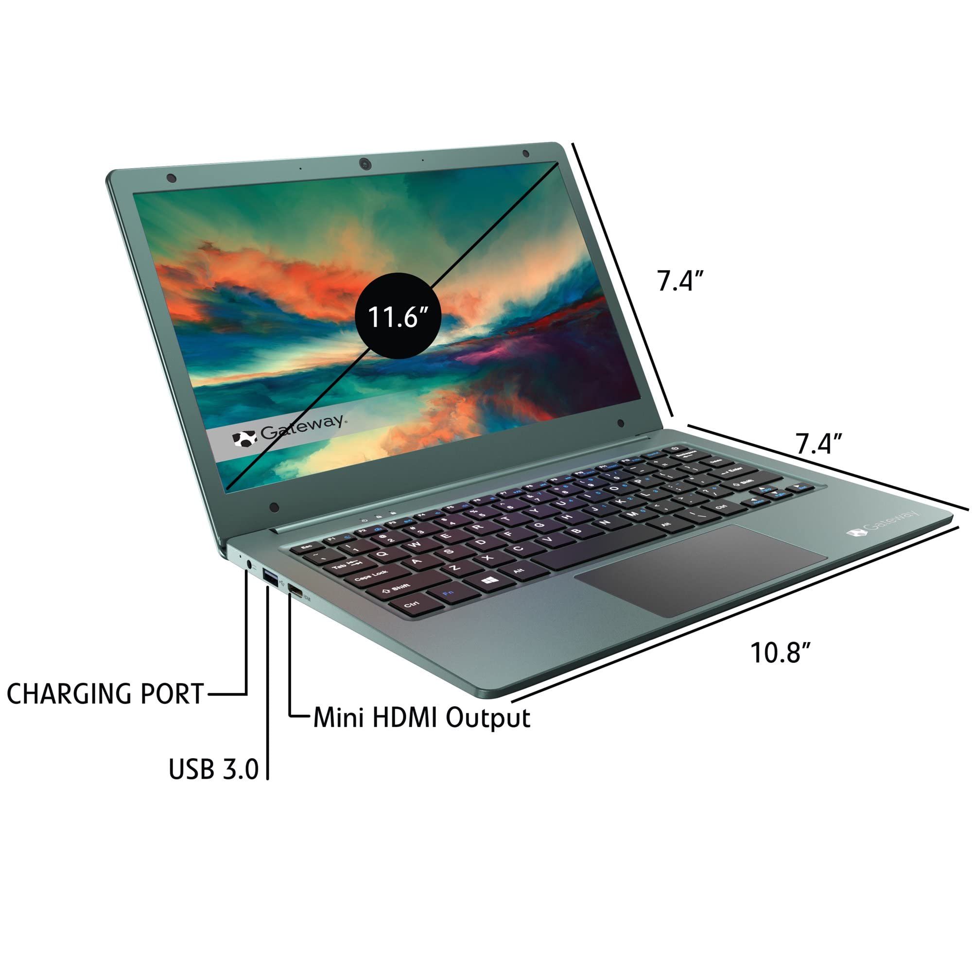 Gateway 11.6" Ultra Slim Notebook Laptop Computer, Green, Intel Celeron N4020 Processor, 4GB LPDDR4 RAM, 64GB eMMC, Bluetooth, Webcam, Windows 10 S, Office 365 Personal 1-Year, BROAGE 64GB Flash Drive