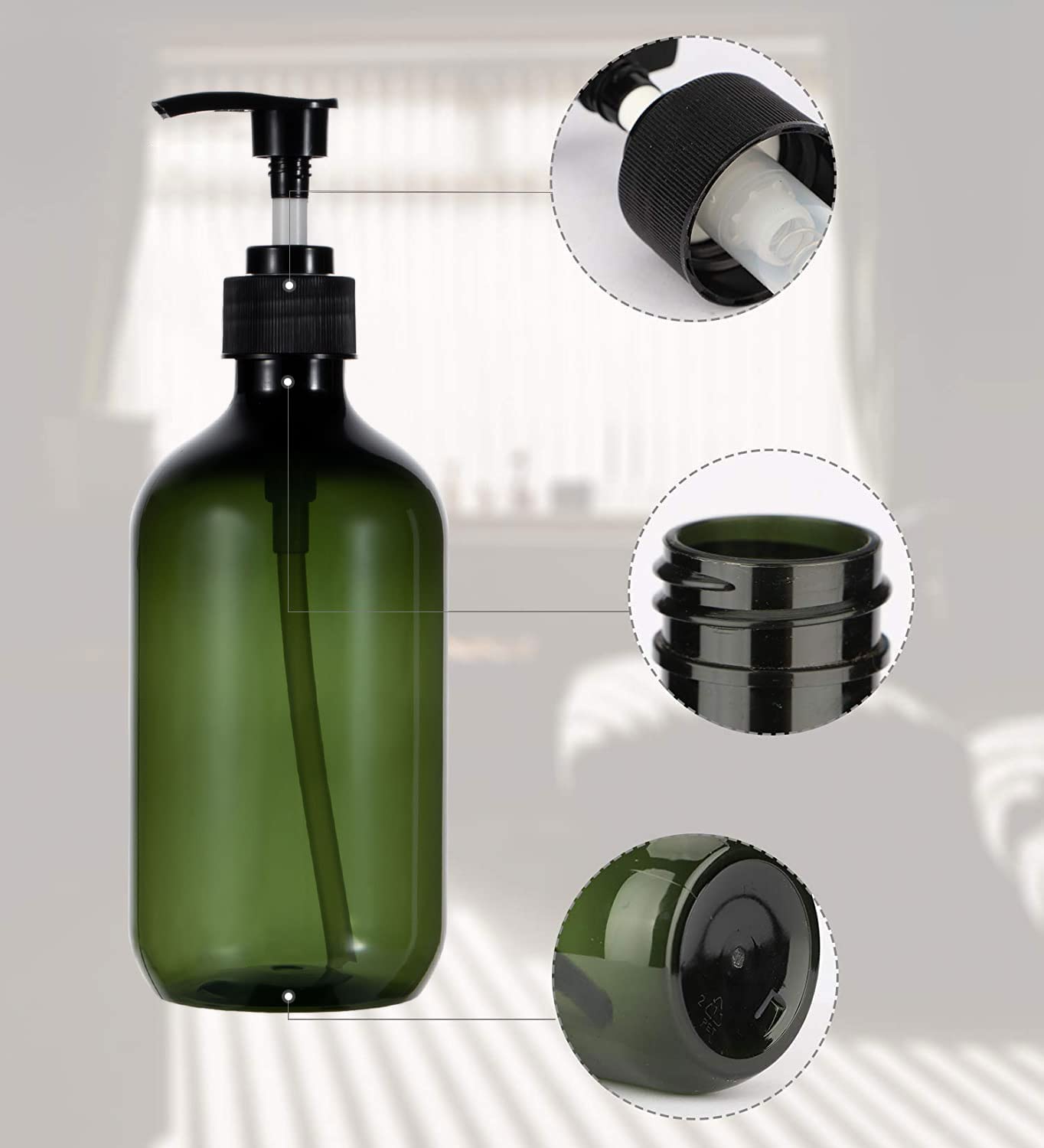 sdoot Green Pump Bottle, 2 Pack Shampoo Bottles with Pump, 17oz Refillable Plastic Soap Dispenser Pump Bottle for Shampoo Conditioner, Shampoo Lotion Body Wash