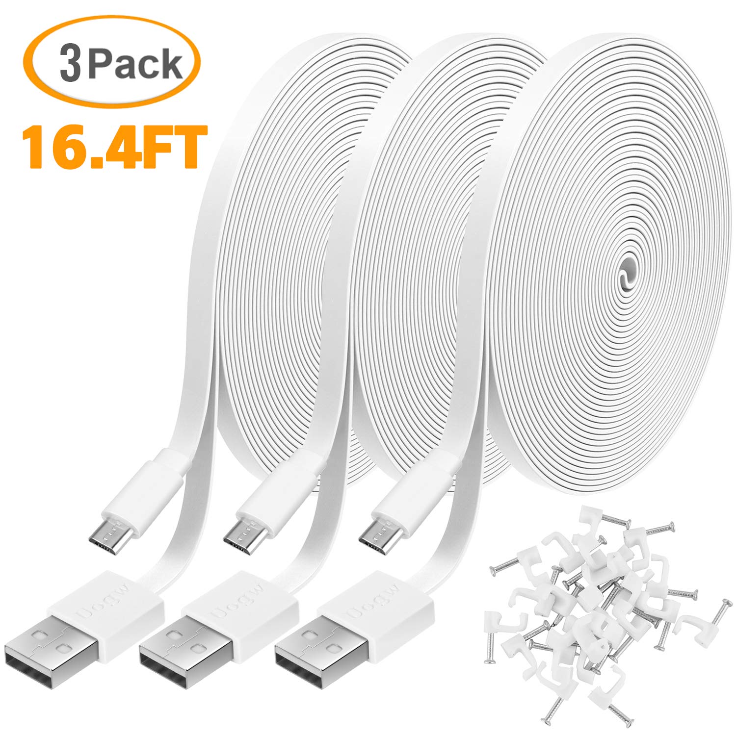 3 Pack 16.4FT Power Extension Cable Compatible with Wyze Cam v4,Wyze Cam v3,WyzeCam,WyzeCam Pan,Eufy,Kasa Cam,Nest Cam,Blink,USB to Micro USB Durable Charging and Data Sync Cord for Security Camera