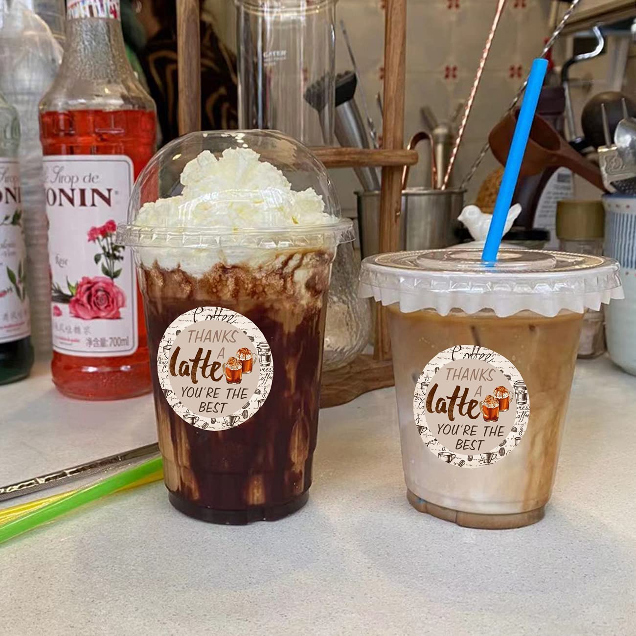 2 inch Thanks A Latte Appreciation Thank You Stickers Coffee Holiday Themed Sticker Labels for Party Favors,Small Business,Packaging Seals 500pcs