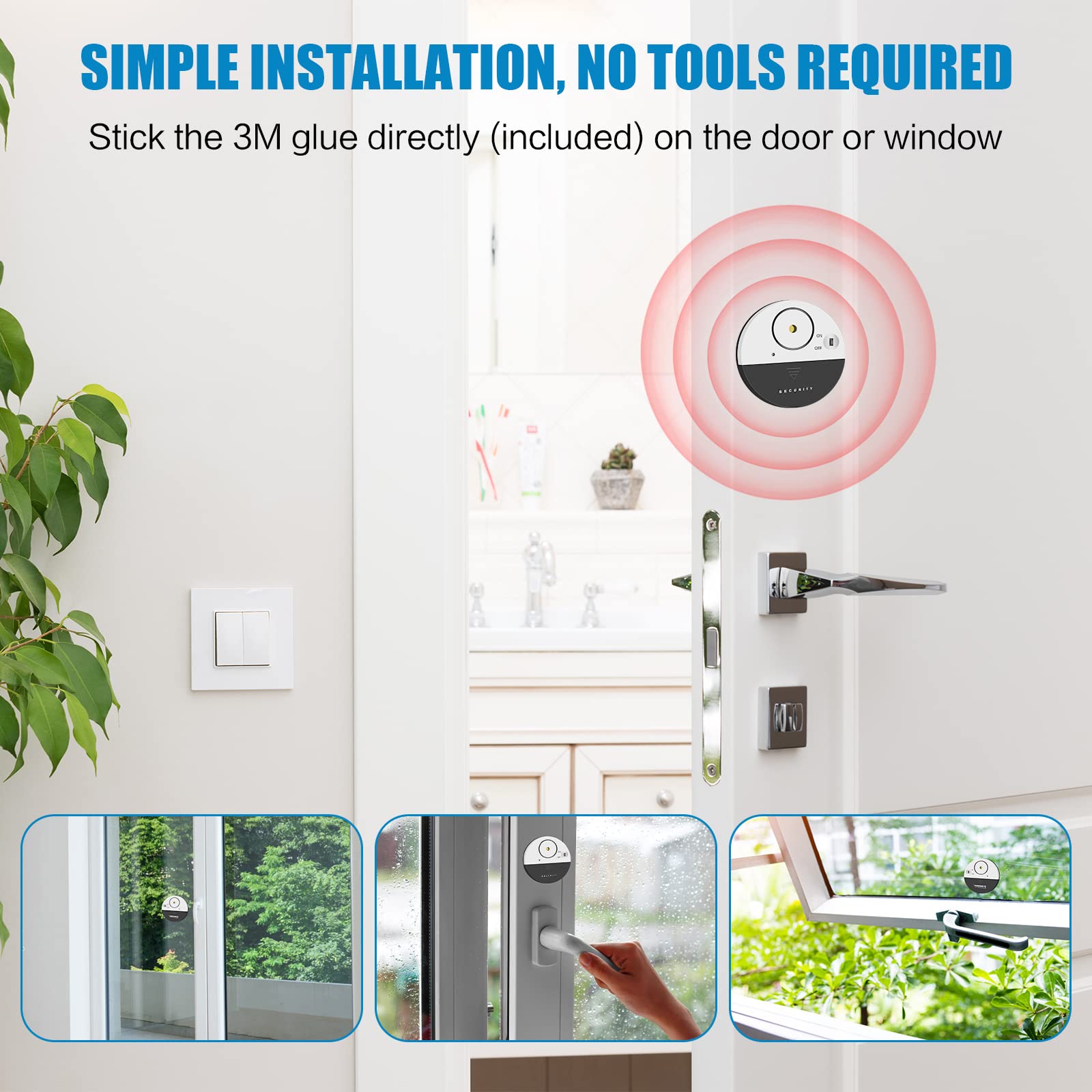 2 Pack Home Security Anti-Theft Window & Door Alarm, Ultra-Slim Loud Alarm Vibration Sensor Detector for Warning Burglars Intruder, Good for Home, Office, RV, Dorm Room (2)