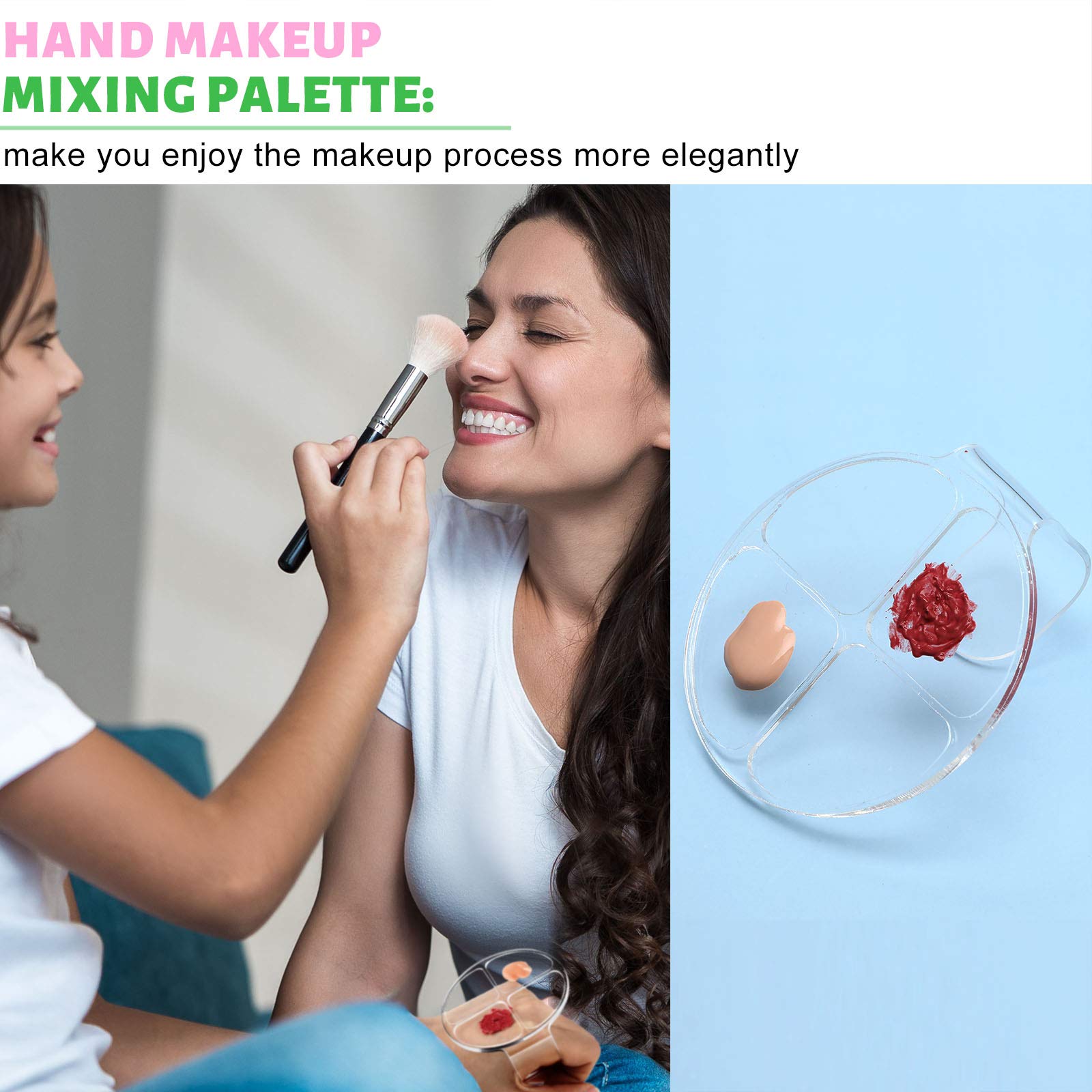 2 Pcs Acrylic Makeup Palette, Foundation Mixing Palette, Hand-held Makeup Spatula Nail Art Manicure Tray Clear Cosmetic Spatula for Beauty Salon Color Cream Mixing Foundation