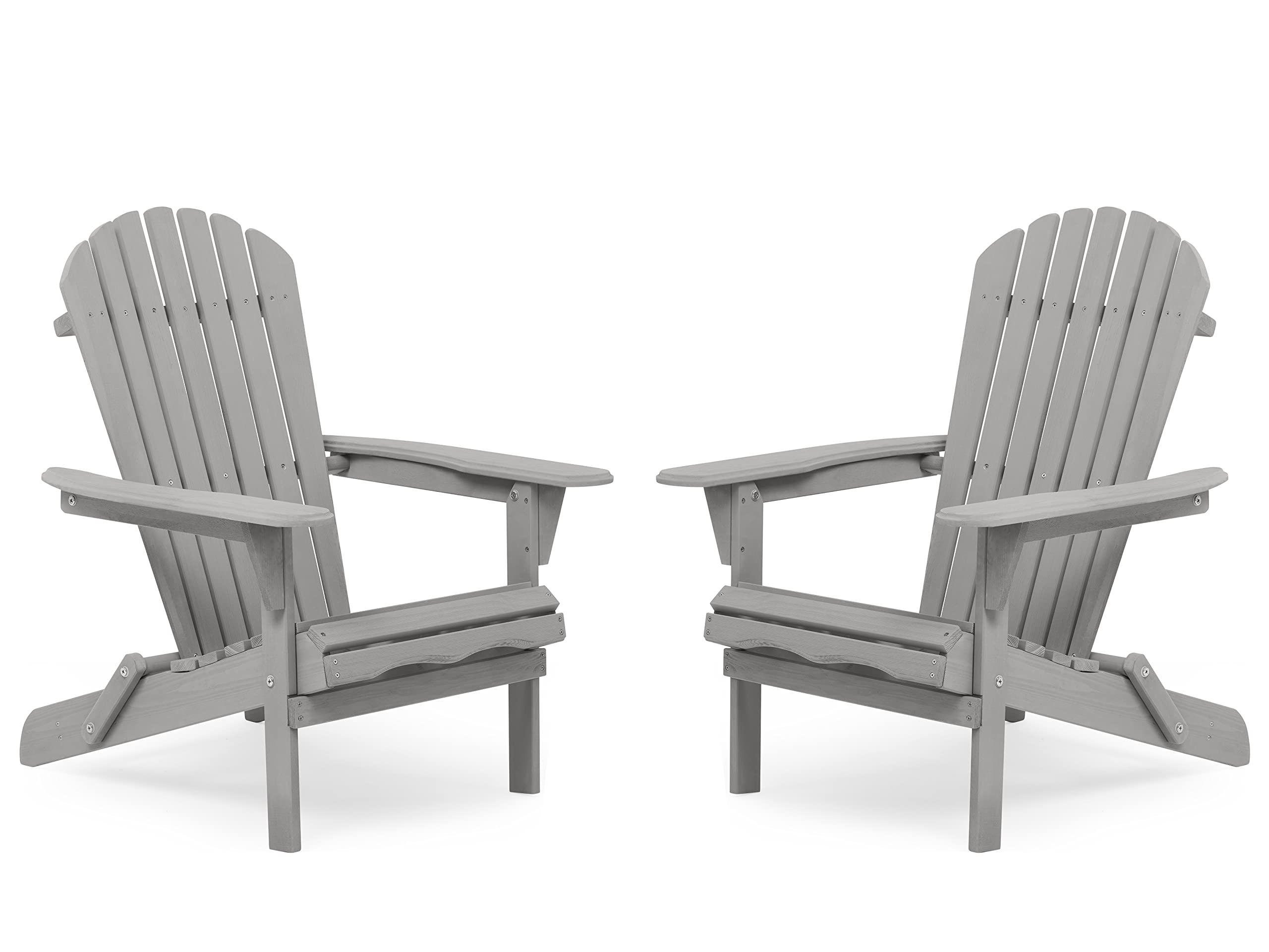 Mederra Wooden Folding Adirondack Chair Set of 2, Half Pre-Assembled Lounge Chair for Outdoor Patio Garden Backyard Deck Pool Beach, Grey