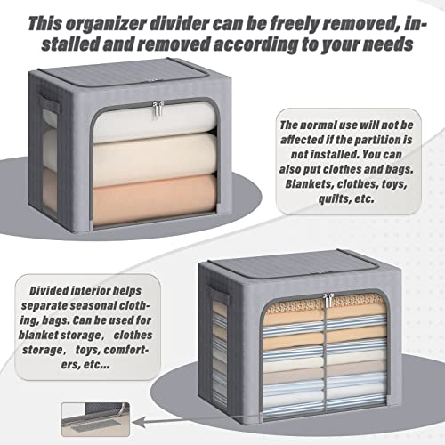 2Pack Stackable Storage Bins Oxford Frame Storage Box with Clear Window, Label Holder, Durable Carry Handles (Light Grey, 3x36L-15.7x11.8x11.8)