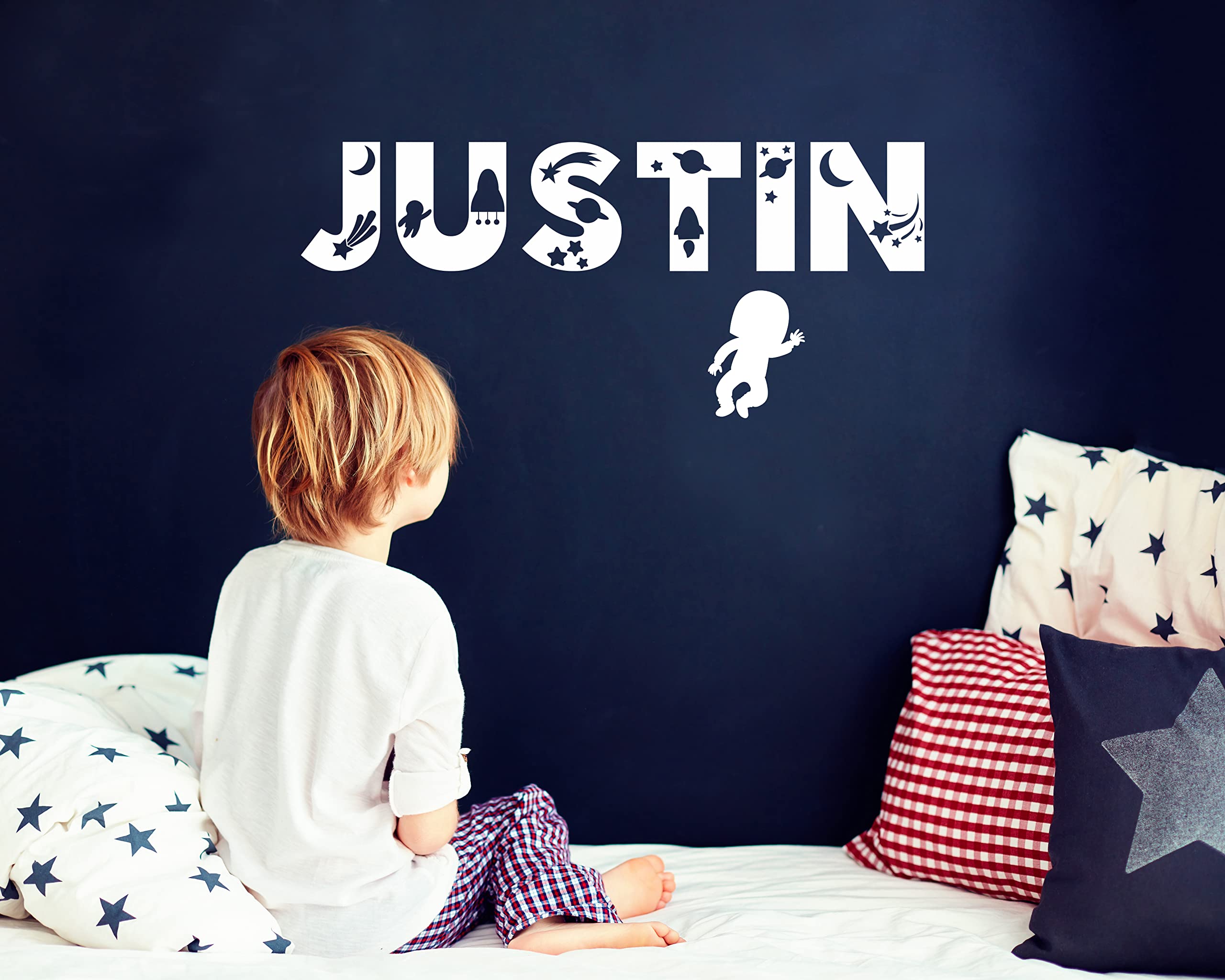 Space Wall Name Decal Custom, Baby Space Theme Nursery, Space Room Decor for Boys, Astronaut Kids Bedroom Decor, Planets Space Theme Bedroom