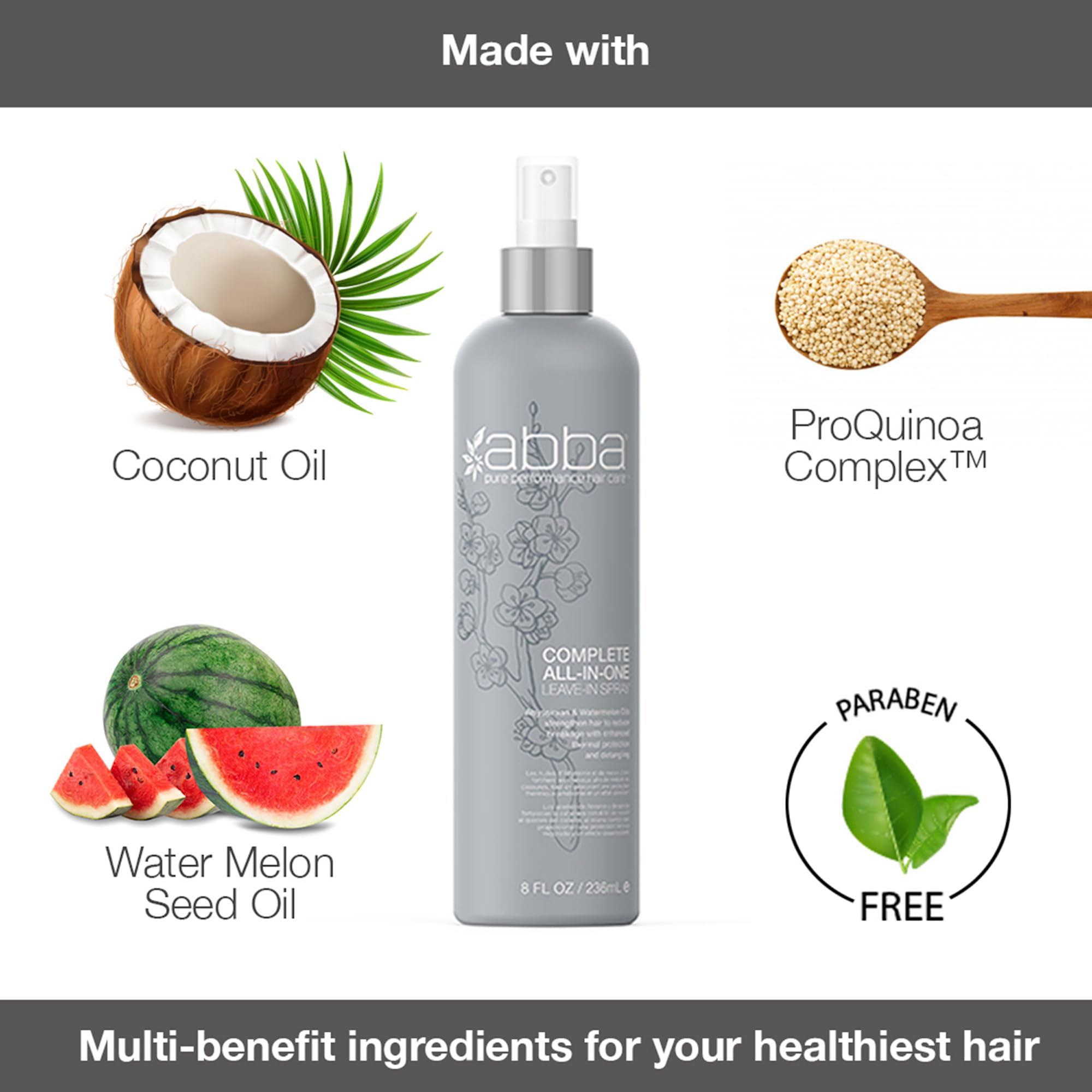 ABBA Complete All-In-One Leave-In Spray, 8 Fl Oz, Lightweight Conditioner for Moisture & Strength, Frizz-Control, Thermal Protectant, For All Hair Types