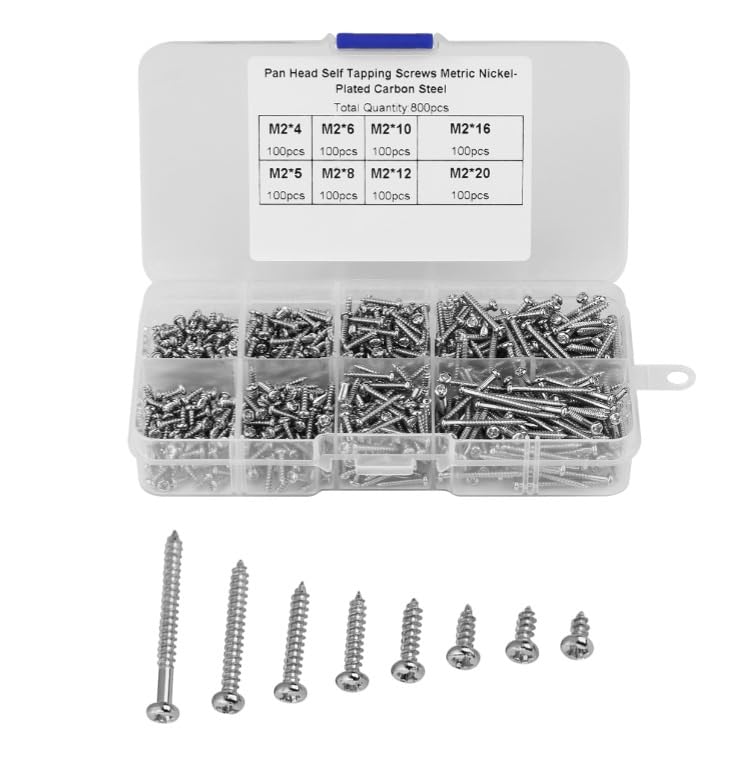 800PCS M2 Self Drilling Screw Assortment Kit 8 Sizes Cross Drive Pan Head Tapping Wood Screws Fasteners Set Used in in Energy, Electronics, Electrical Appliances