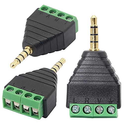 GELRHONR 3.5mm 4 Screw Terminal Adapter, 1/8 Inch 4 Pole Stereo TRRS Audio Plug Solderless Converter for Headphone Headset and Earphone(3-Pack)