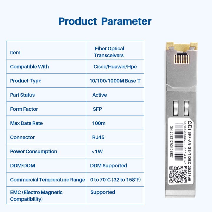 10/100/1000Base-T RJ45 SFP Module,1.25G RJ45 Copper SFP Transceiver Fiber to Ethernet Converter,up to 100m Distance,Hot Pluggable,Wide Compatibility