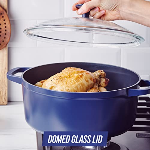 Blue Diamond Cookware Diamond Infused Ceramic Nonstick, 5.5QT Dutch Oven with Glass Lid, Lightweight Design, PFAS-Free, Dishwasher Safe, Blue