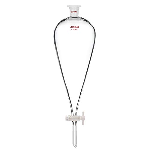 StonyLab Borosilicate Glass 2000 ml Heavy Wall Conical Separatory Funnel with 24/40 Joints and PTFE Stopcock, 2 L (2 Liter)